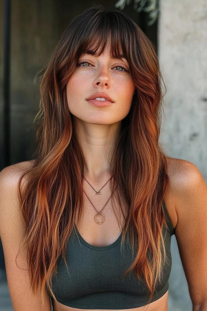24 Wispy Curtain Bangs with Long Hair