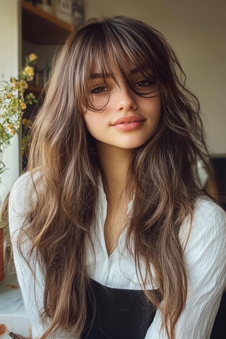 24 Wispy Curtain Bangs with Long Hair