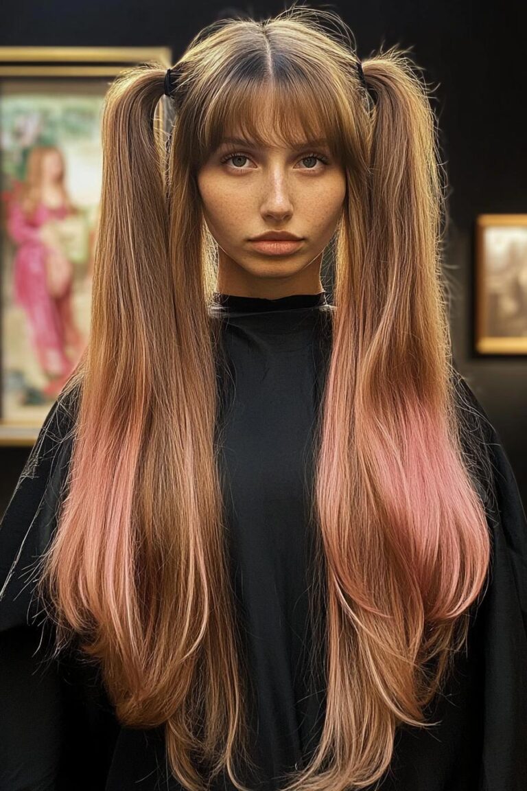 24 Wispy Curtain Bangs with Long Hair