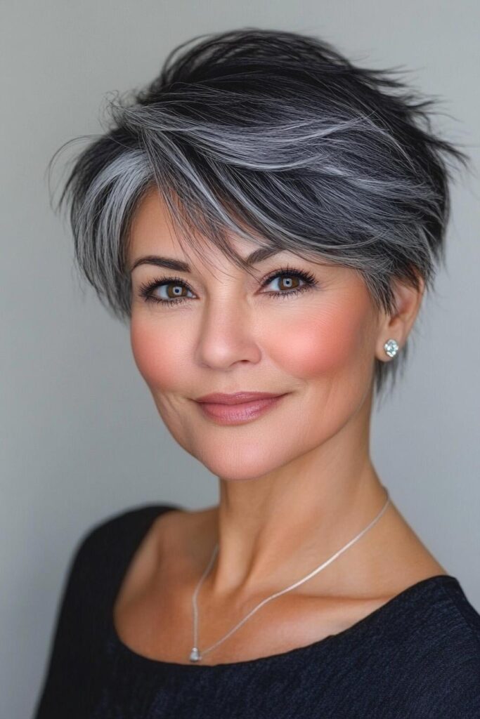 25 Elegant Gray Hairstyles with Lowlights for Women Over 50